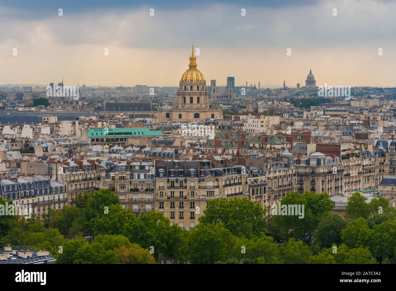 Beautiful aerial cityscape view of Paris with the golden dome of the ...