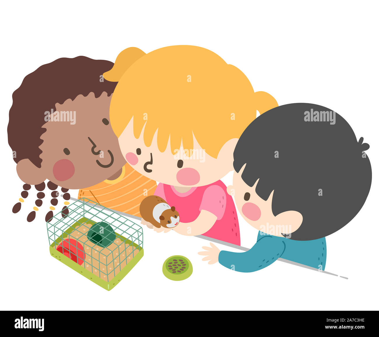 Illustration of Kids Looking at a Hamster Pet in the Classroom Stock ...