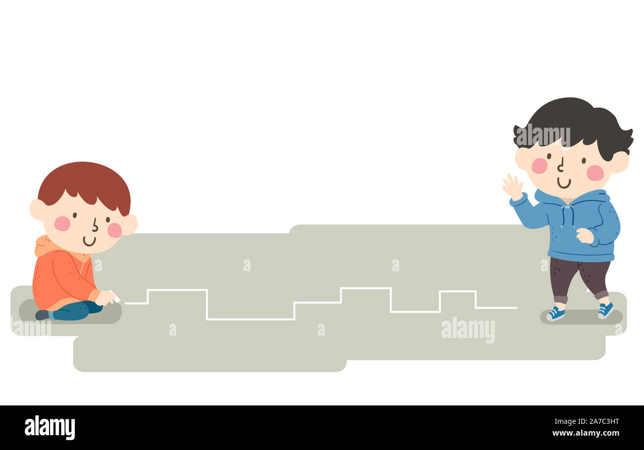 Illustration of Kids Playing Follow the Line with One Kid Boy Drawing ...