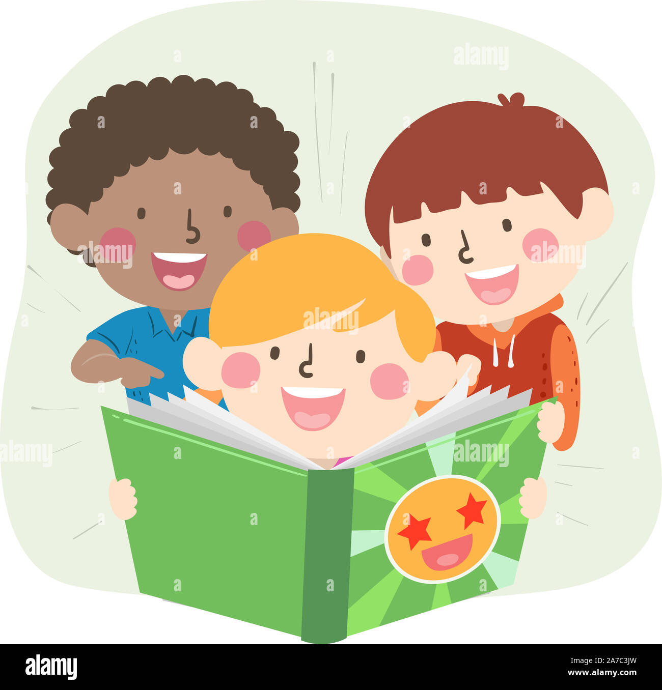 Illustration of Kids Smiling and Feeling Excited Reading an Exciting ...