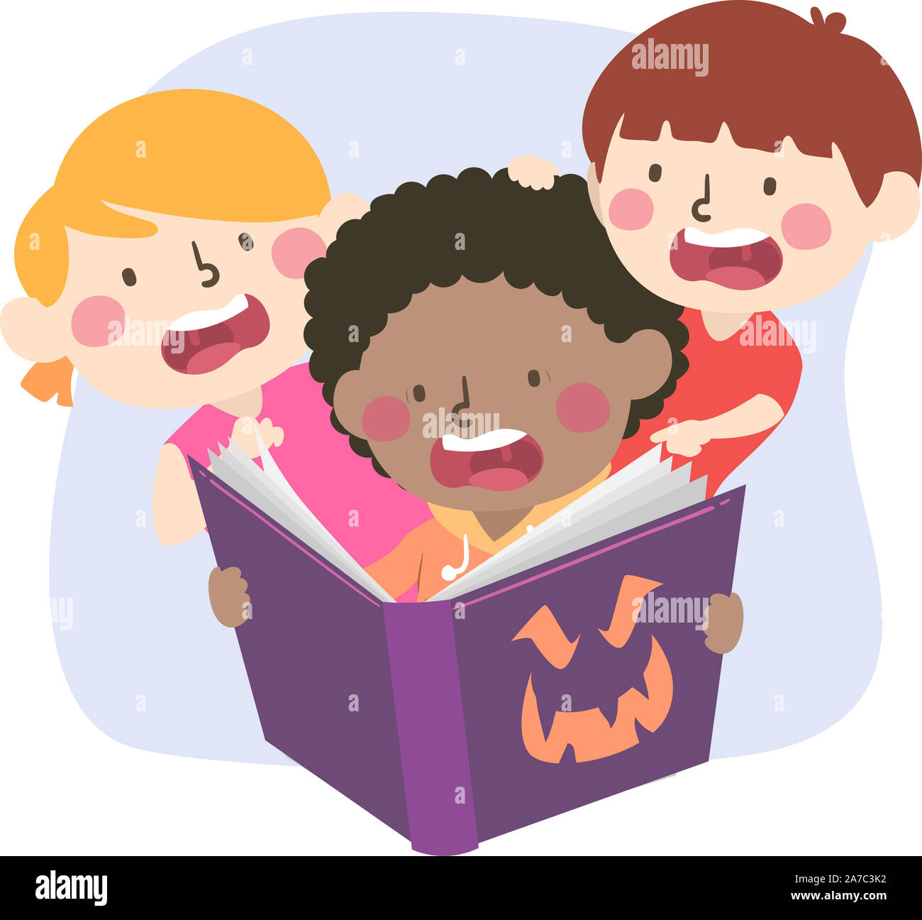 Illustration of Kids Getting Scared While Reading a Scary Story in the ...