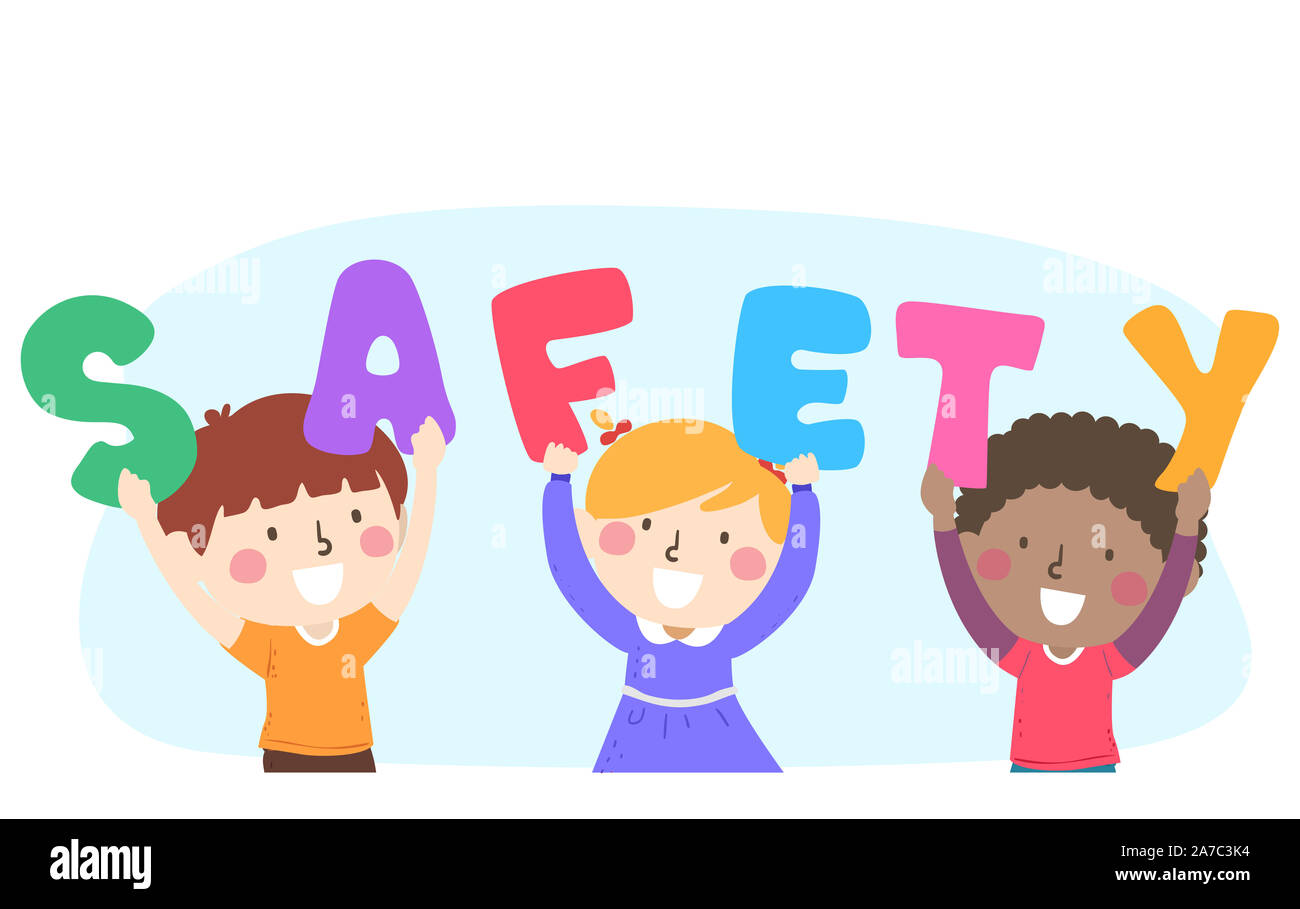 Illustration of Kids Holding the Letters to Form Safety Word Up Stock ...