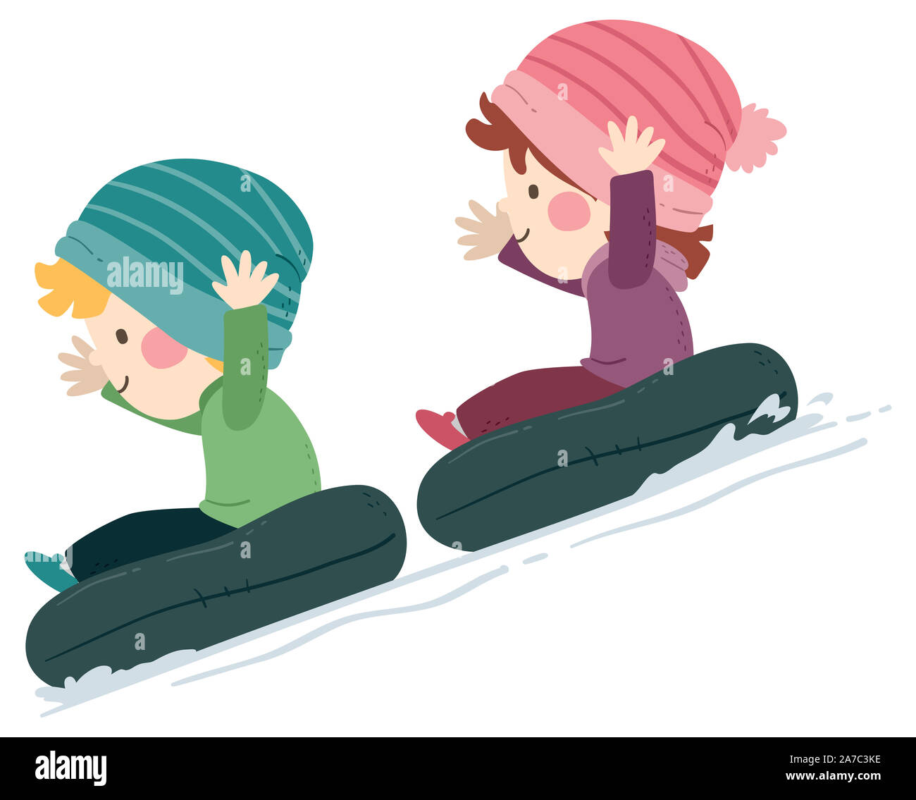 Illustration of Kids with Hands Up and Playing Snow Tubing Stock Photo ...