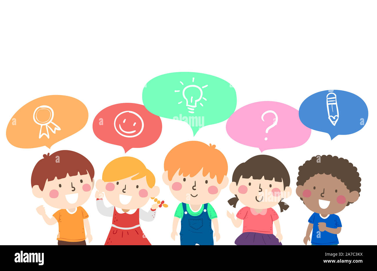 Illustration of Kids Talking with Doodles in Speech Bubbles Stock Photo ...