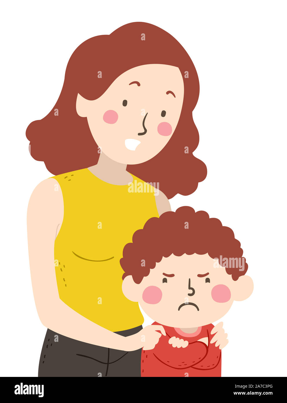 Illustration of an Angry Kid Boy with His Mother Comforting Him Stock ...