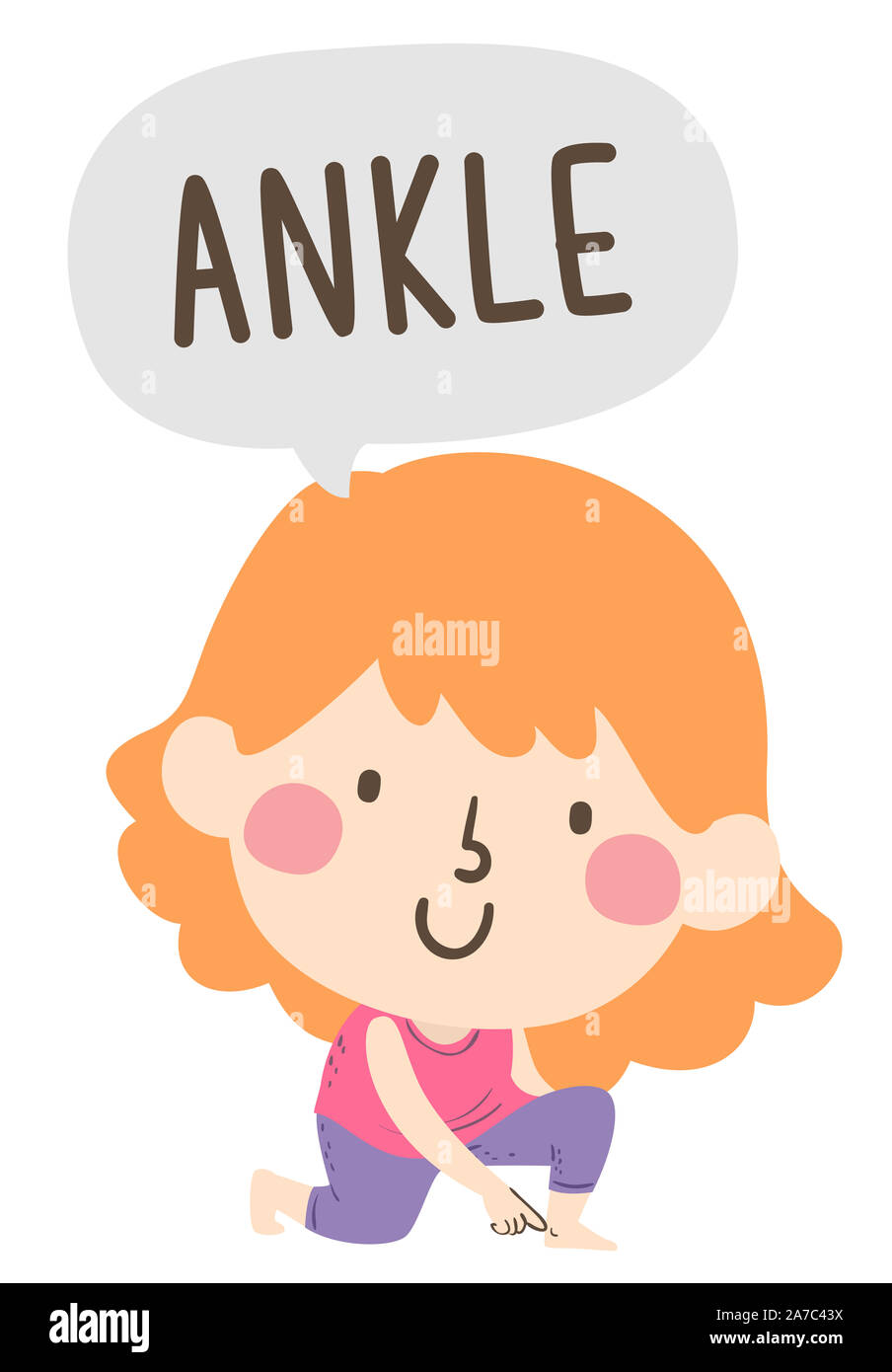 Illustration of a Kid Girl Pointing to and Saying Ankle as Part of ...