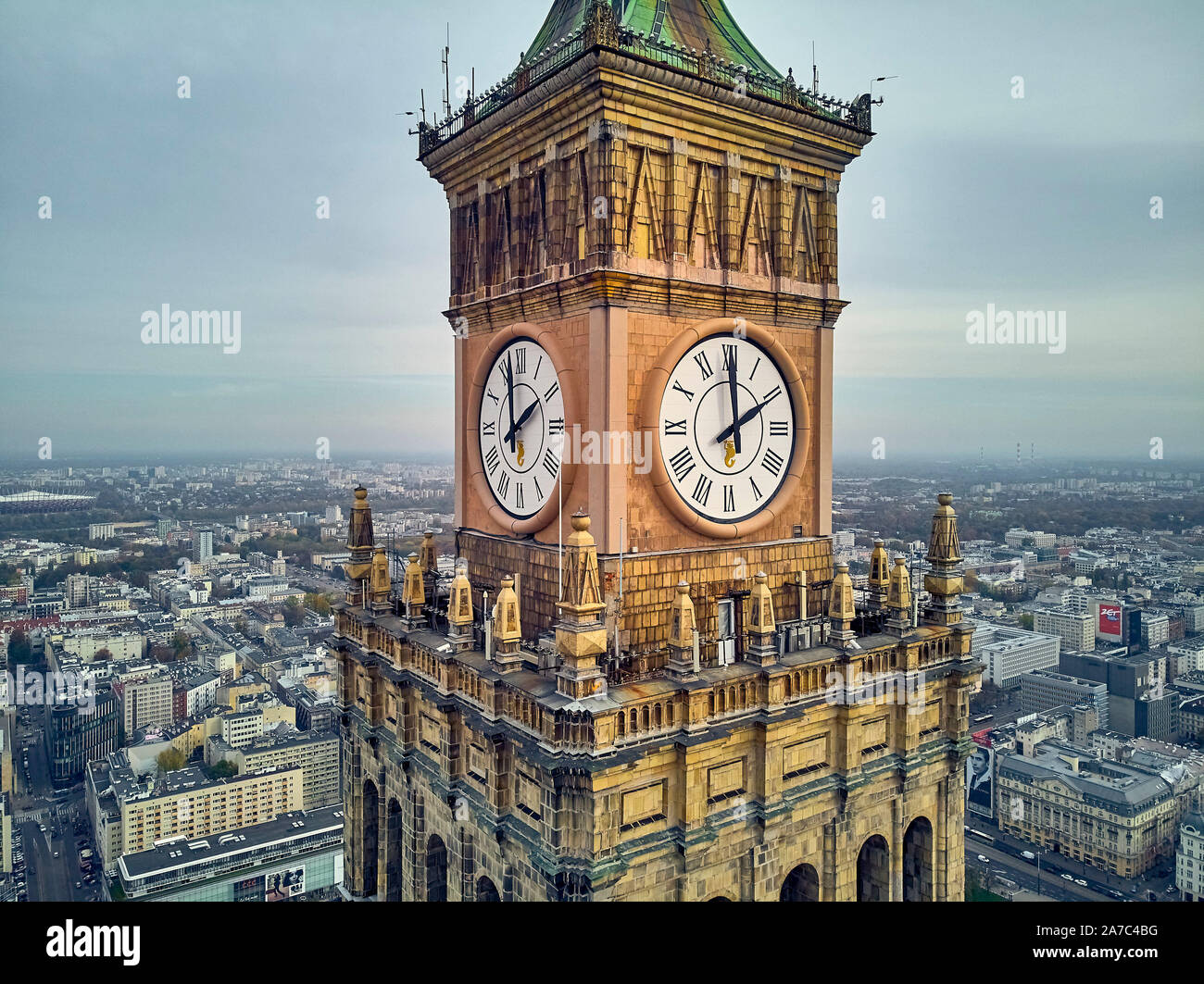 WARSAW, POLAND - OCTOBER 19, 2019: Beautiful panoramic aerial close-up ...