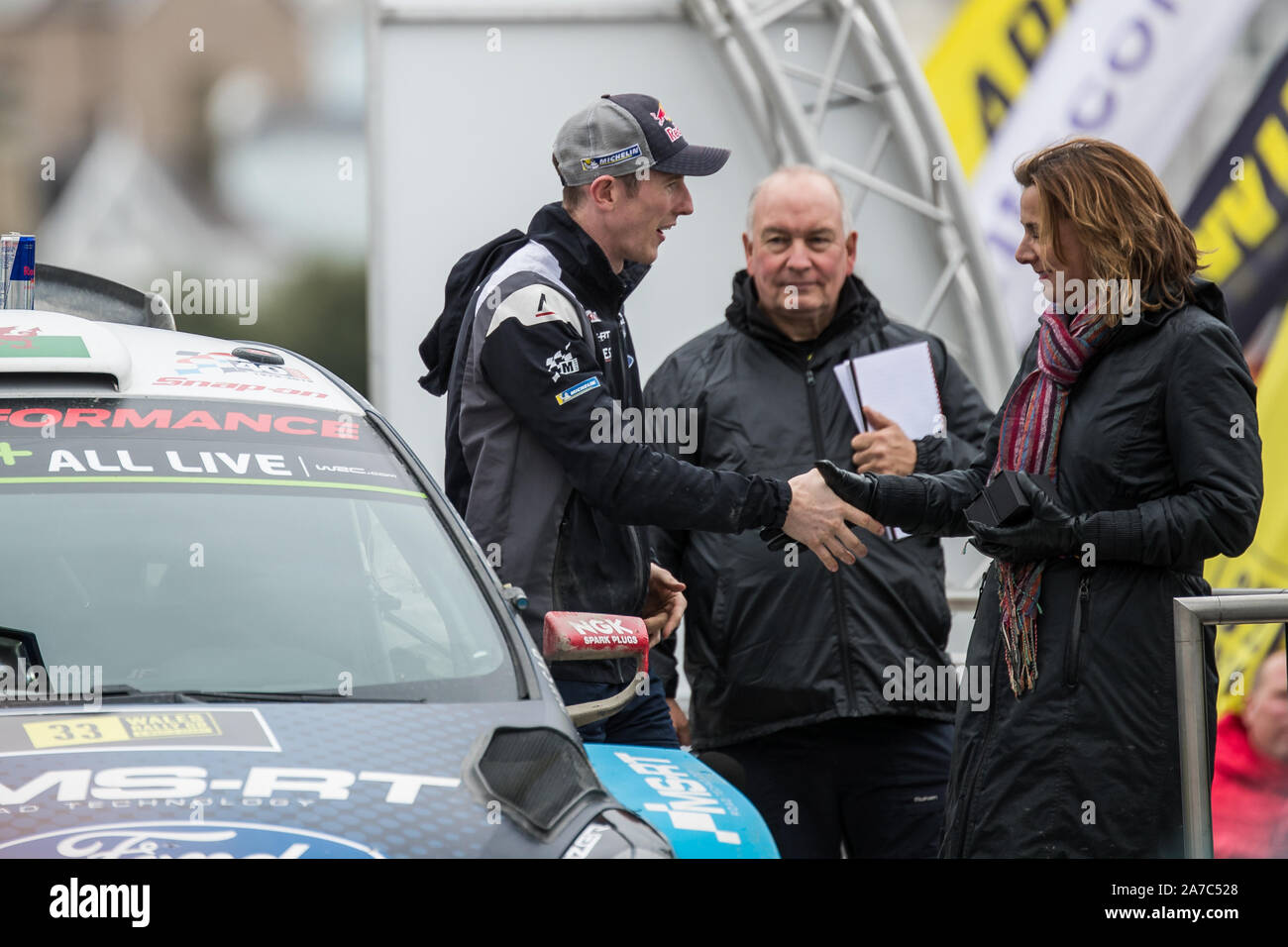 at the closing ceremony celebrations of the 2019 WRC Wales Rally GB in ...