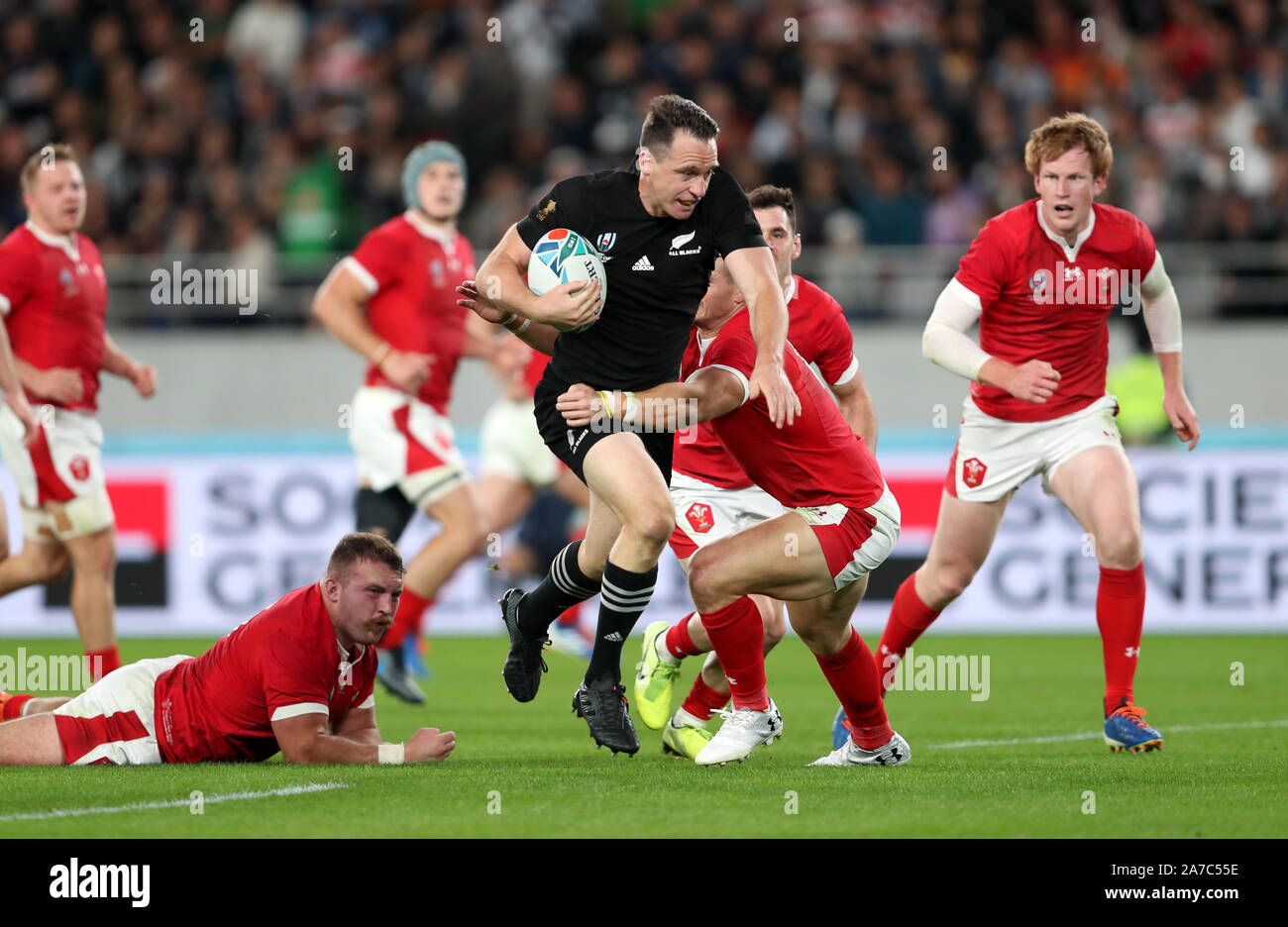 New Zealand's Ben Smith goes on to score his sides third try during the ...