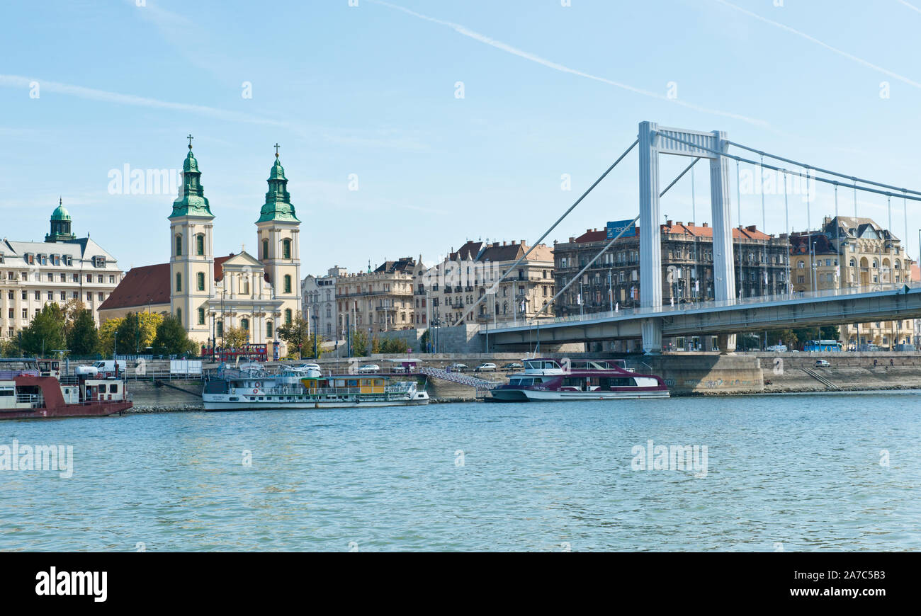 Elisabeth Bridge (Erzsébet híd) and Inner City Church. Budapest Stock ...