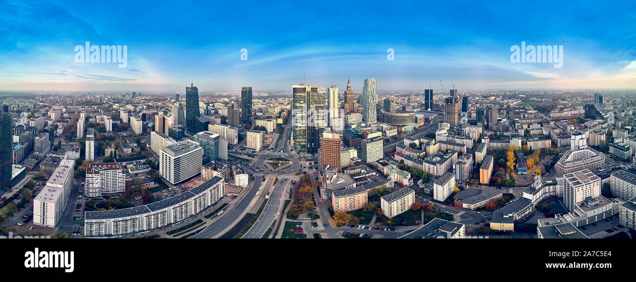 WARSAW, POLAND - OCTOBER 19, 2019: Beautiful panoramic aerial drone ...