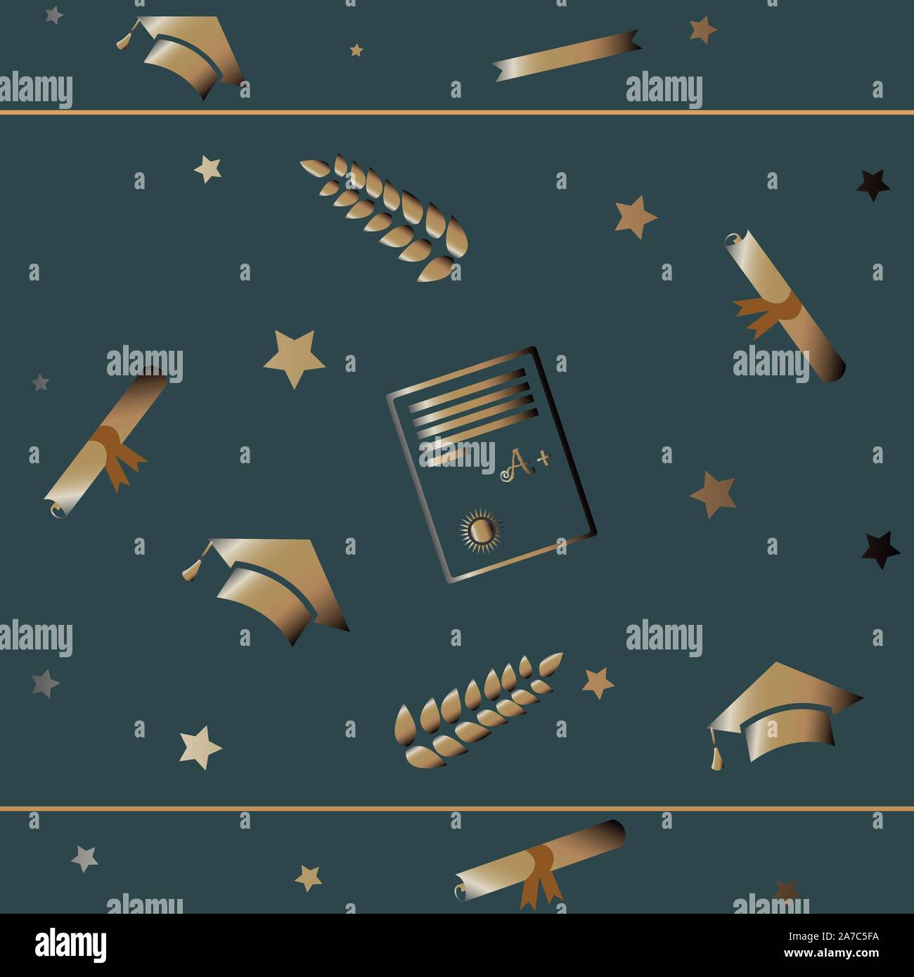 Cute Graduation Background with golden graduation elements and stars on ...
