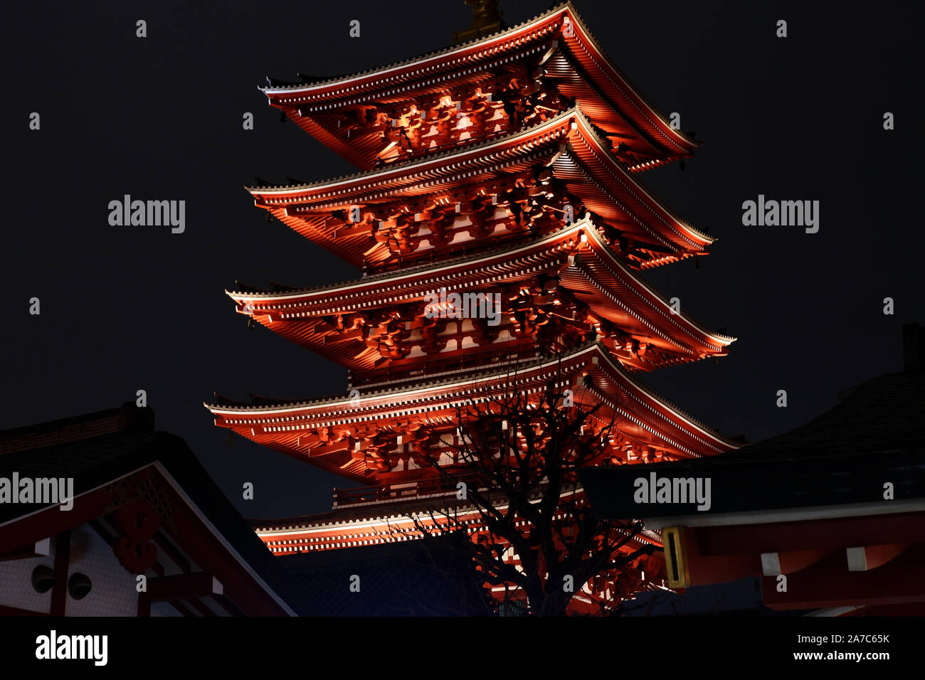 The old historic zen Japanese temple building in Japan city at night ...