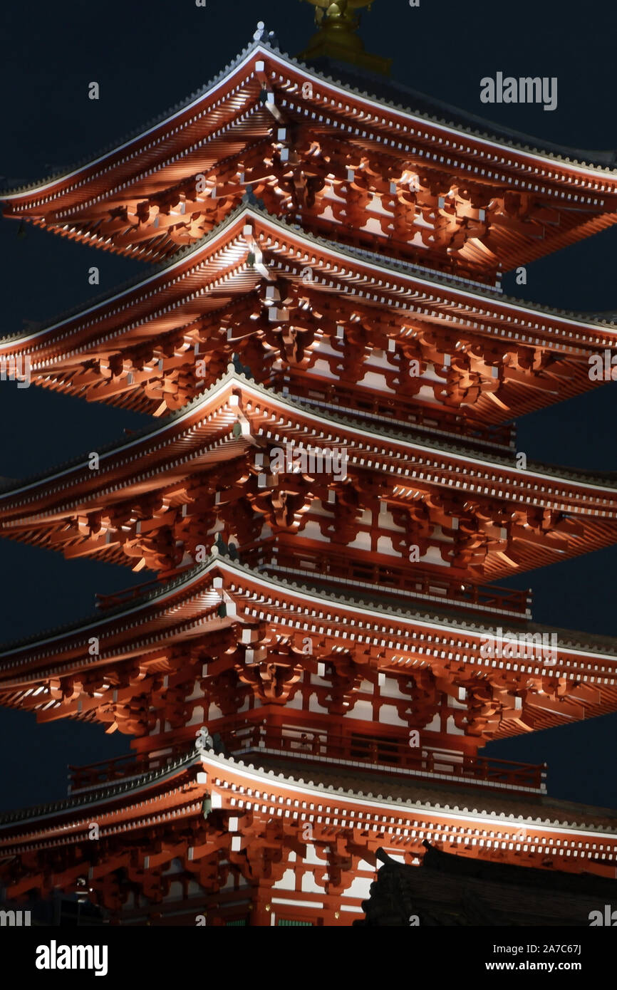 The old historic zen Japanese temple building in Japan city at night ...