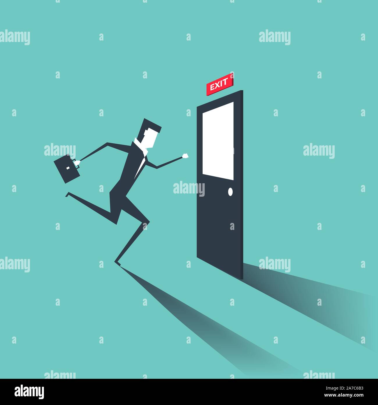Businessman run to exit door. Businessman is running from work ...
