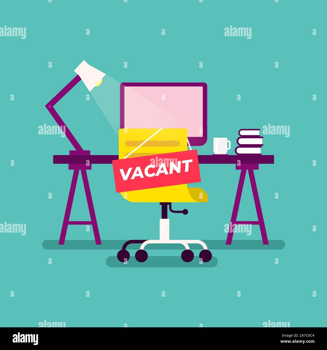 Vacant sign hung on the chair of empty office employee workplace Stock ...