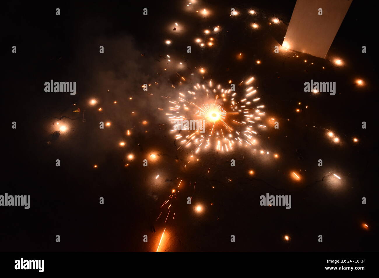 Indian Festival of Lights, A top view of a type of firework cracker ...