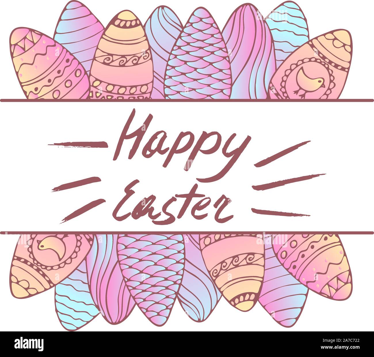 Handdrawn frame with Easter egg decoration. Hand lettering greeting ...