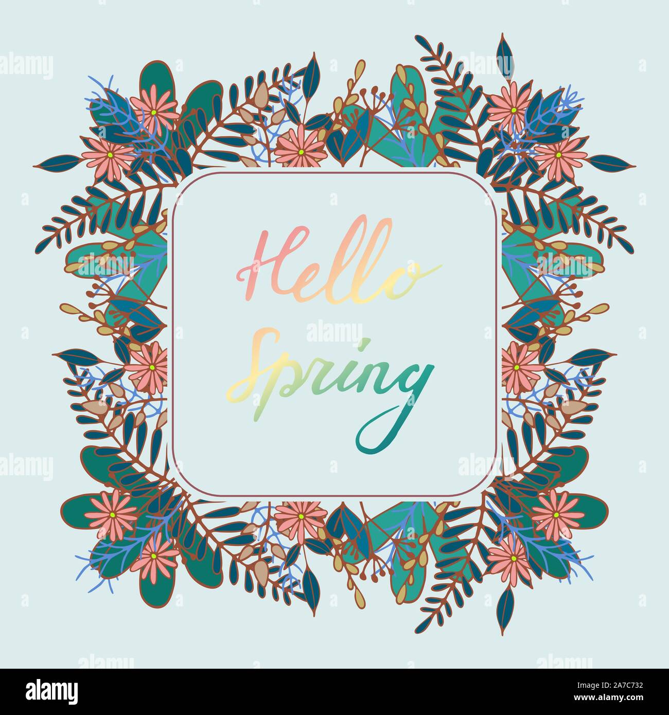 Handdrawn frame with flower and leaves decoration. Hand lettering ...