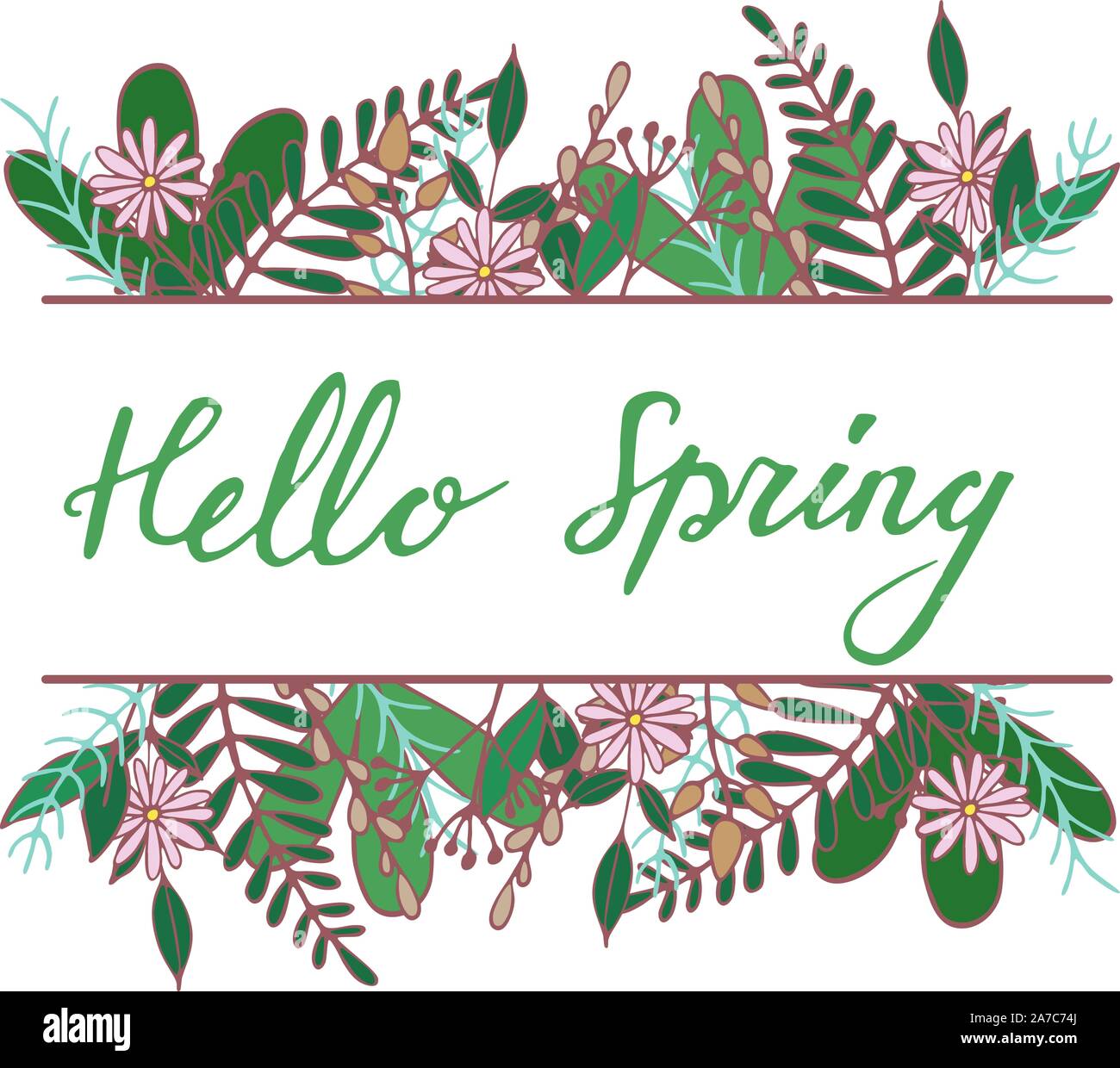 Handdrawn frame with flower and leaves decoration. Hand lettering ...