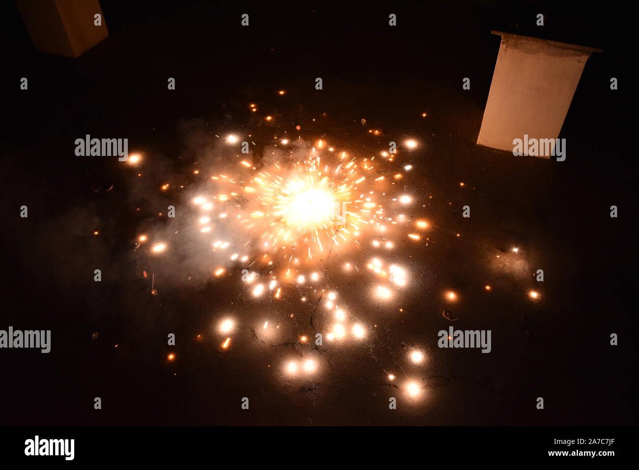 Indian Festival of Lights, A top view of a type of firework cracker ...