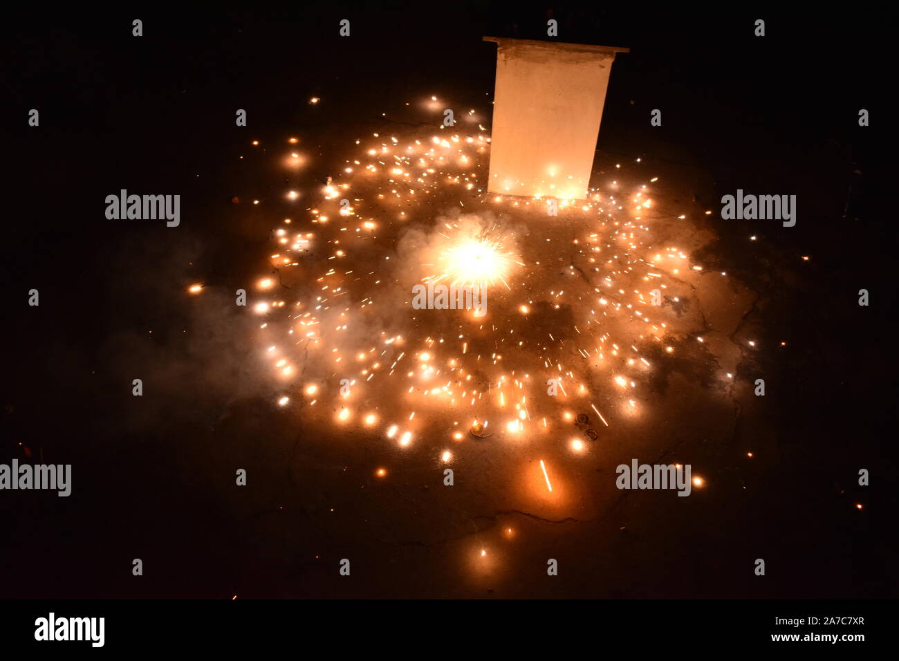 Indian Festival of Lights, A top view of a type of firework cracker ...
