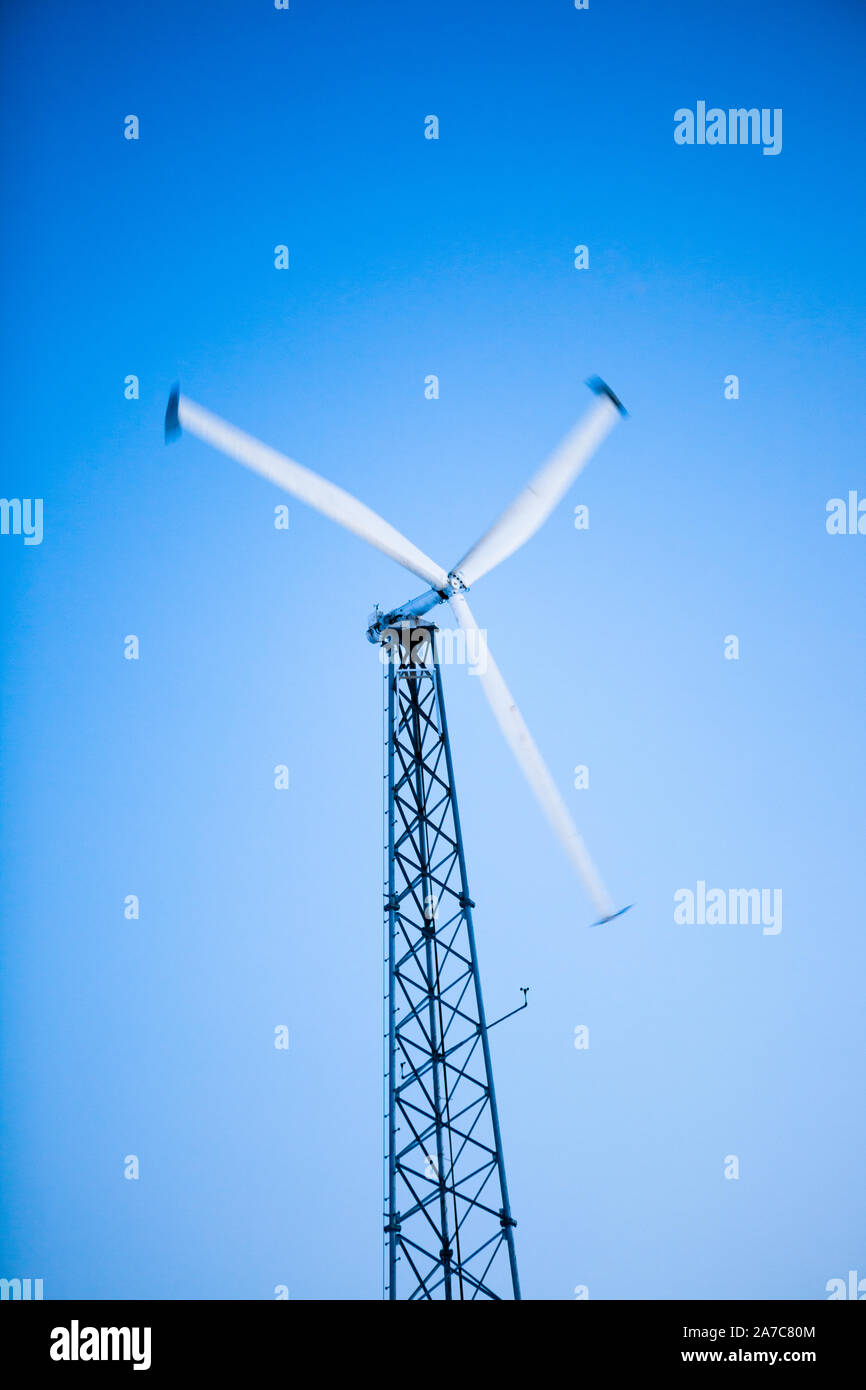 Wind powered generators in the arctic winter at sunset. Kotzebue ...