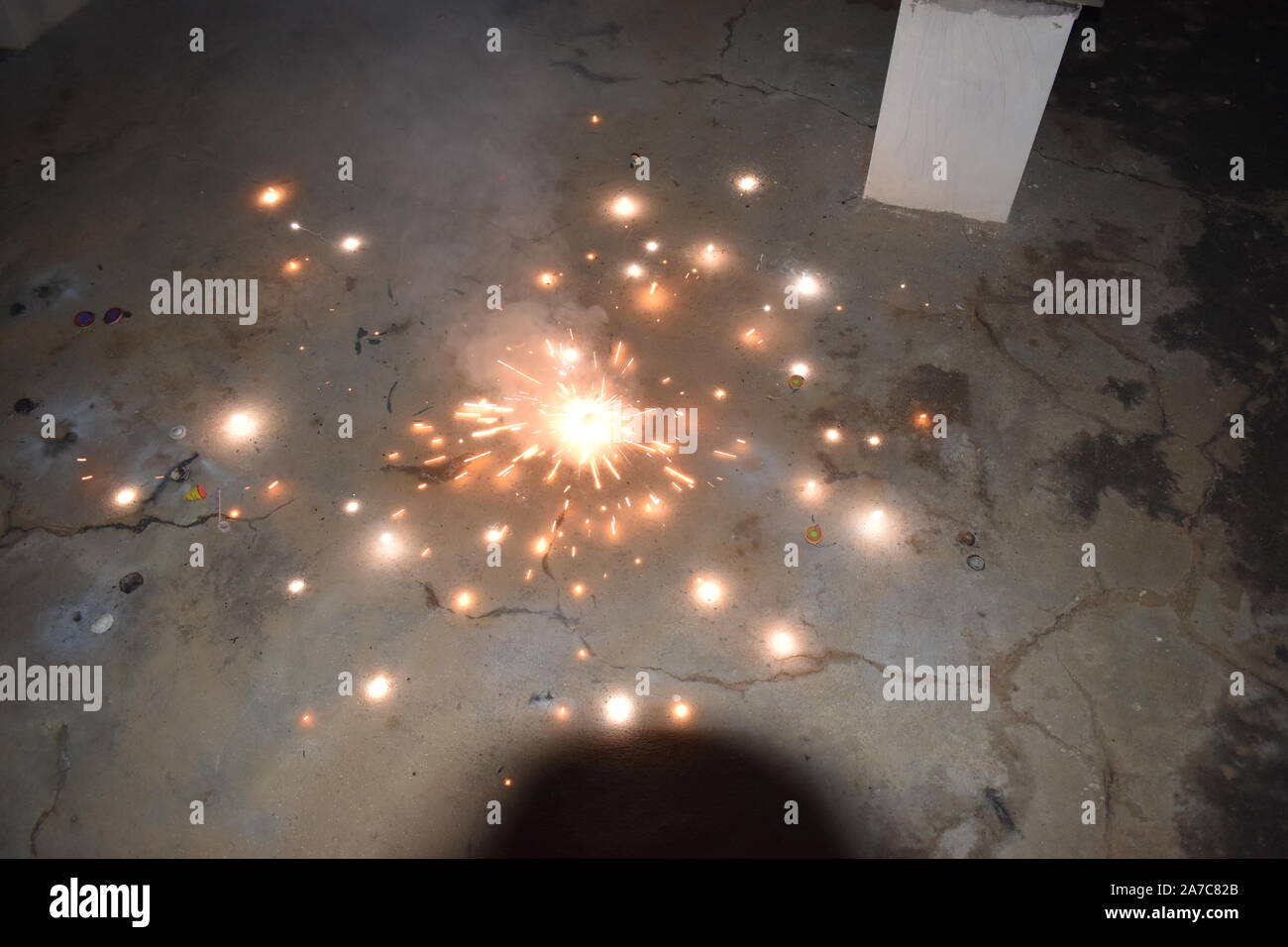 Indian Festival of Lights, A top view of a type of firework cracker ...