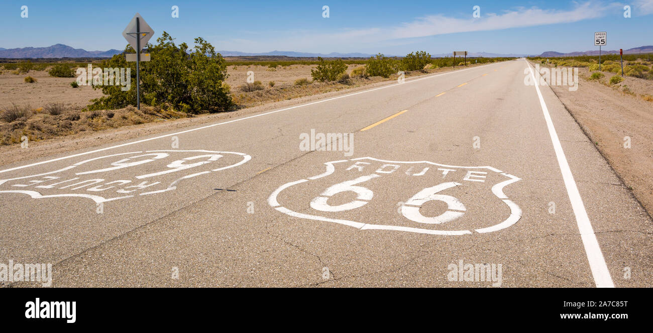 Famous Route 66 landmark on the road in Californian desert. United ...