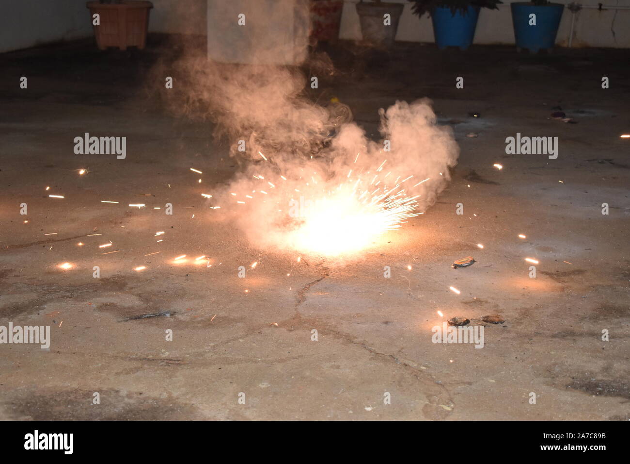 Indian Festival of Lights, A top view of a type of firework cracker ...