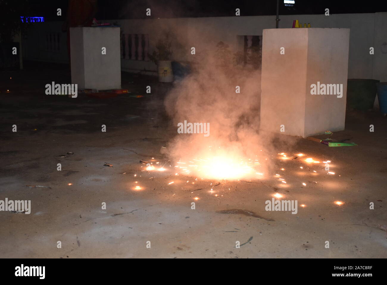 Indian Festival of Lights, A top view of a type of firework cracker ...