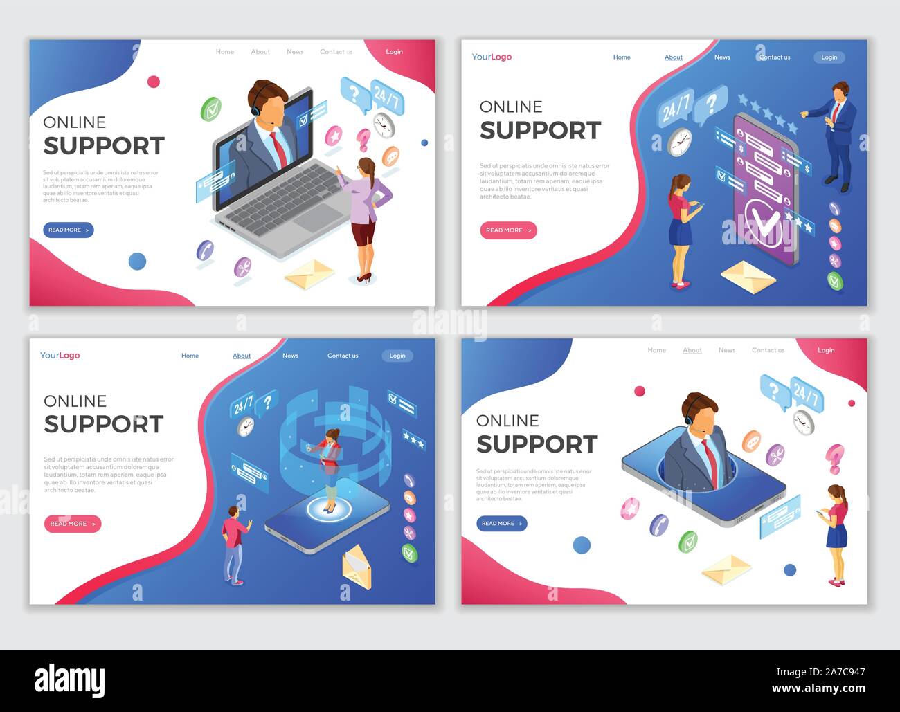 Isometric Online Customer Support Templates Stock Vector Image & Art ...
