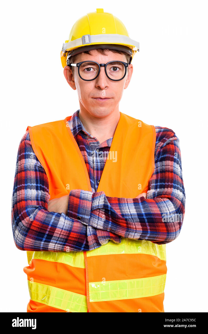 Studio shot of man construction worker with arms crossed Stock Photo ...