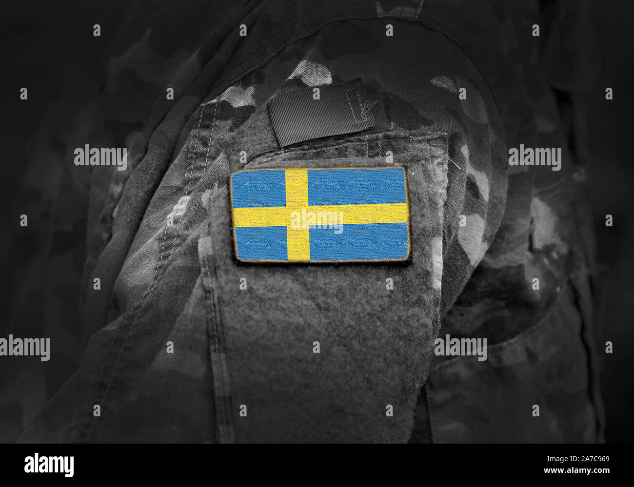 Flag of Sweden on military uniform. Army, troops, soldiers. Collage ...