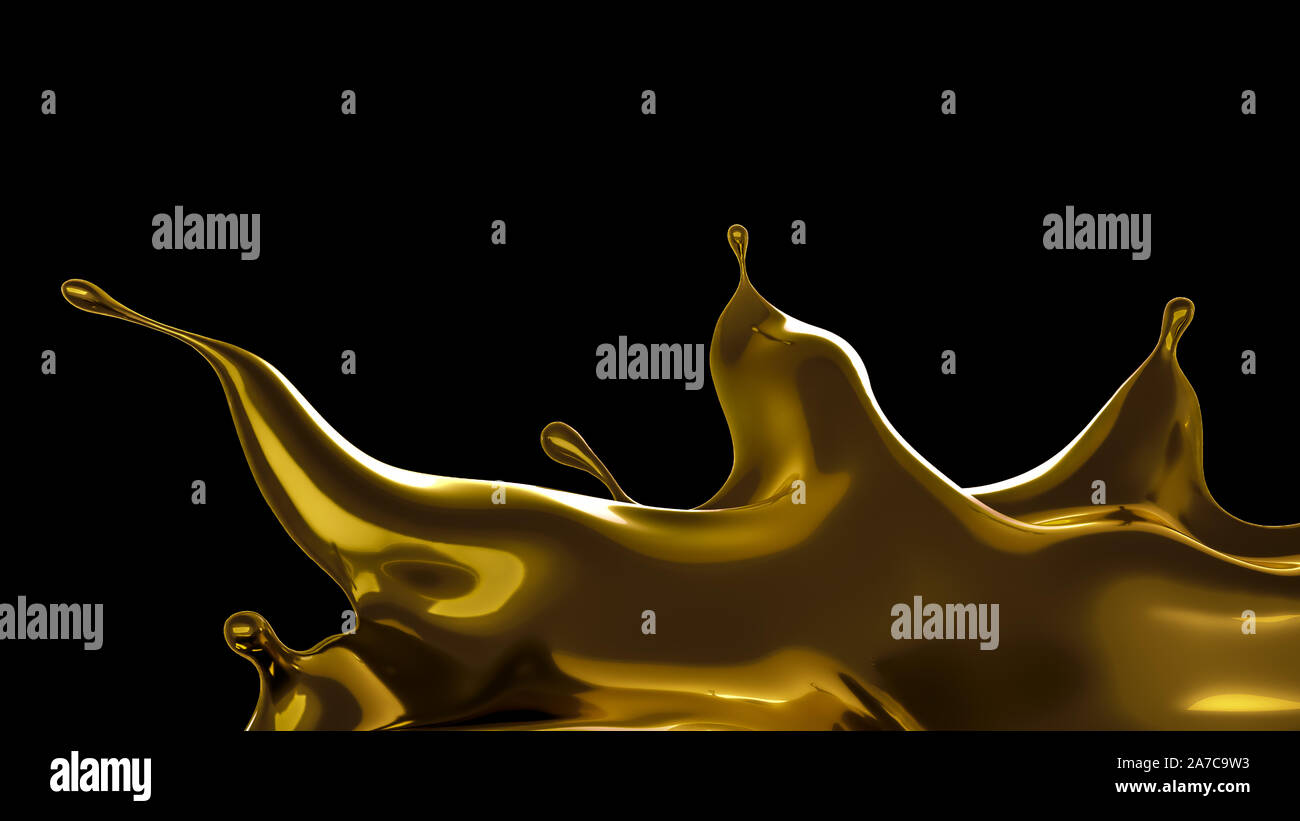 A splash of thick, golden liquid. 3d rendering, 3d illustration Stock ...