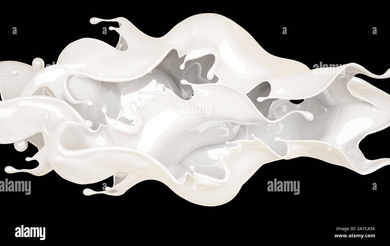 Splash of thick white liquid on a black background. 3d rendering, 3d ...