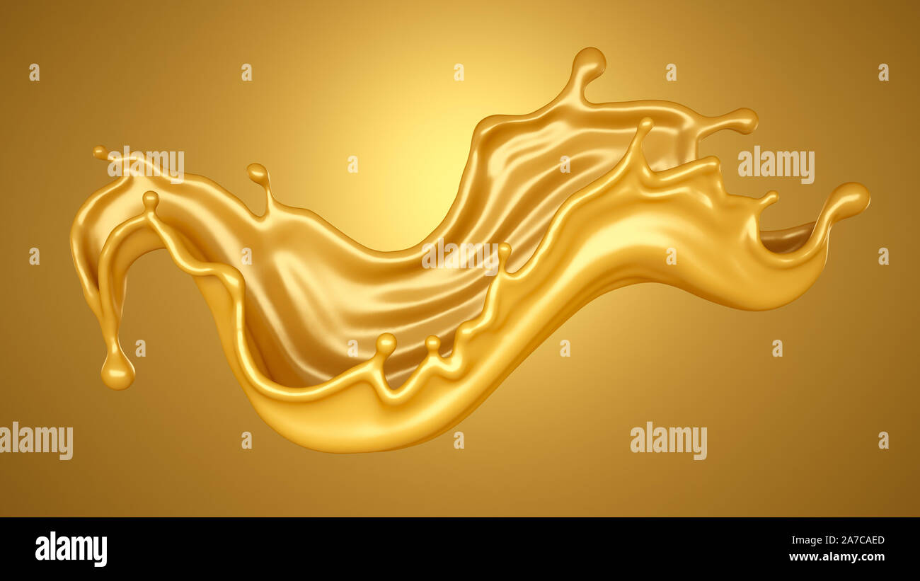 Yellow background with a splash of caramel.3d rendering, 3d ...
