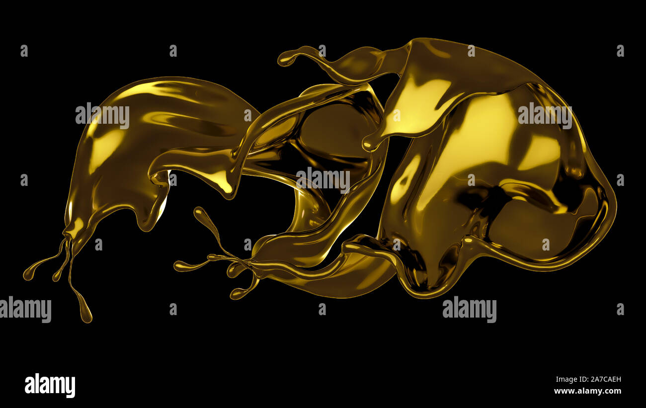 A splash of thick, golden liquid. 3d rendering, 3d illustration Stock ...