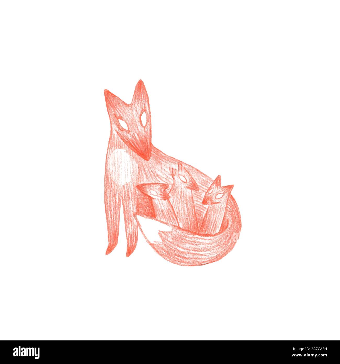 Vector Hand drawn red fox family with parent father or mother and three ...
