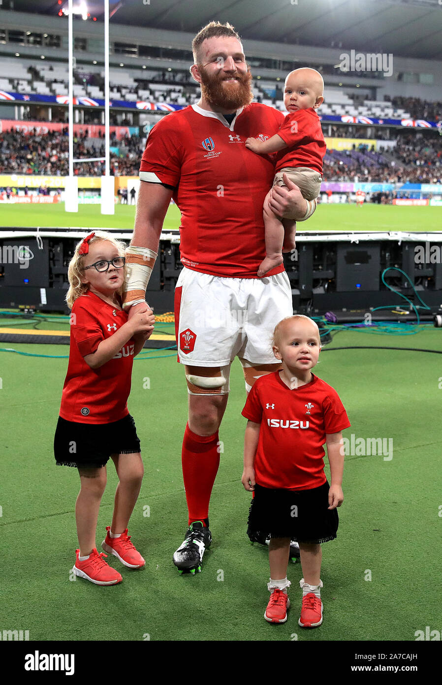 Wales' Jake Ball with children during the 2019 Rugby World Cup bronze ...