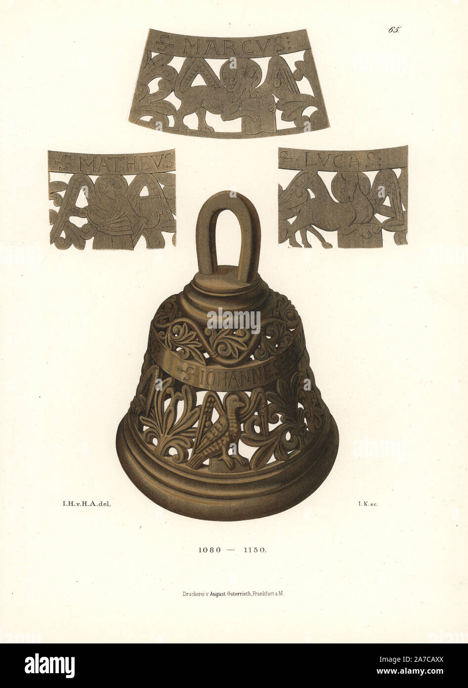 Byzantine hand bell in bronze from the 11th century. Chromolithograph ...
