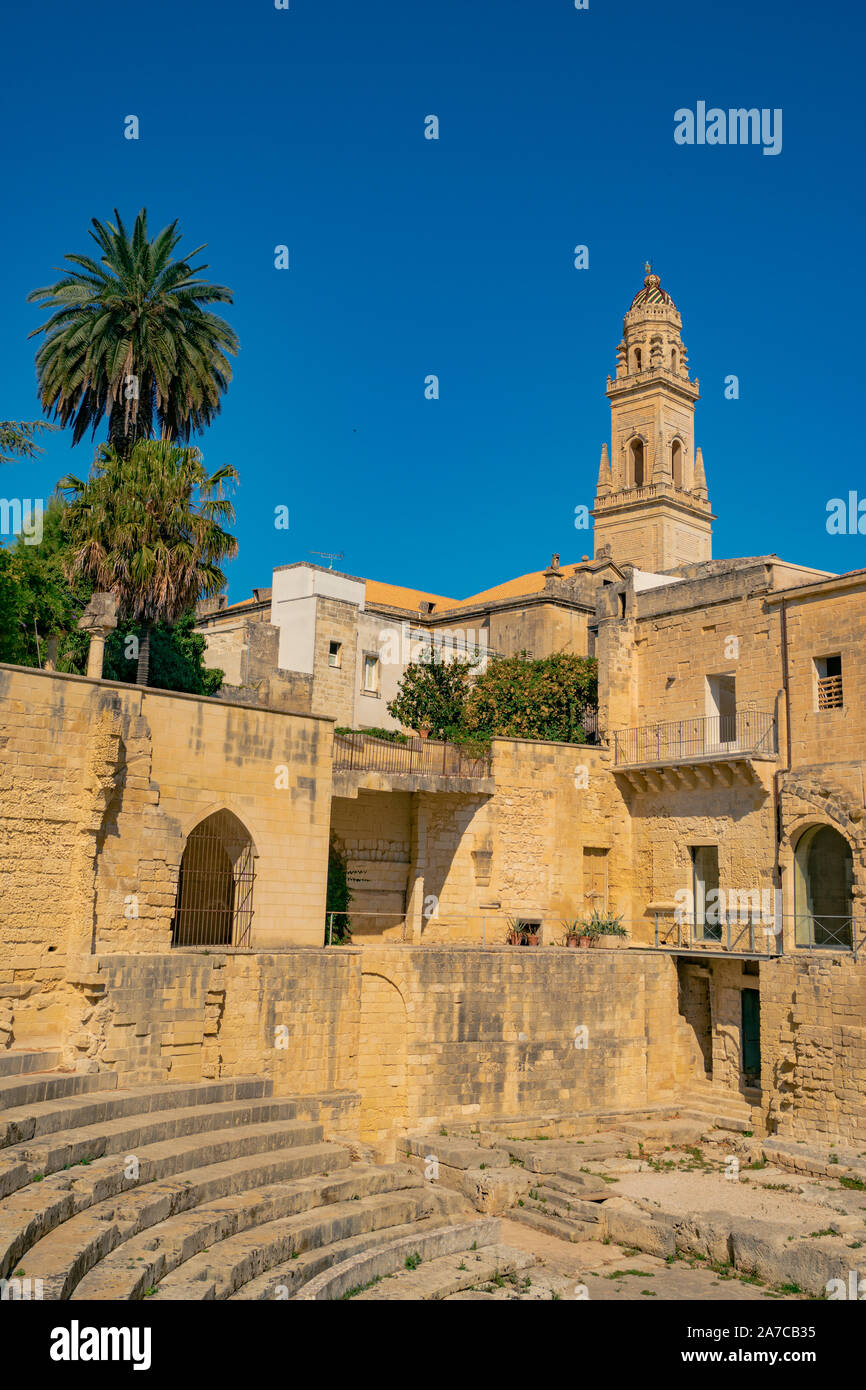 Lecce, Italy 21 August 2019: Roman ruins in the heart of Lecce downtown ...