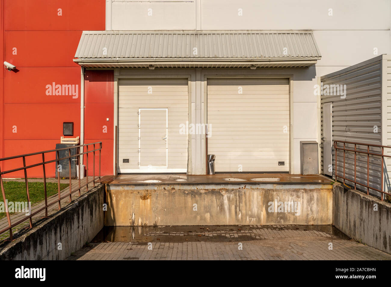 Storage door for unloading cargo, can be used as industrial background ...