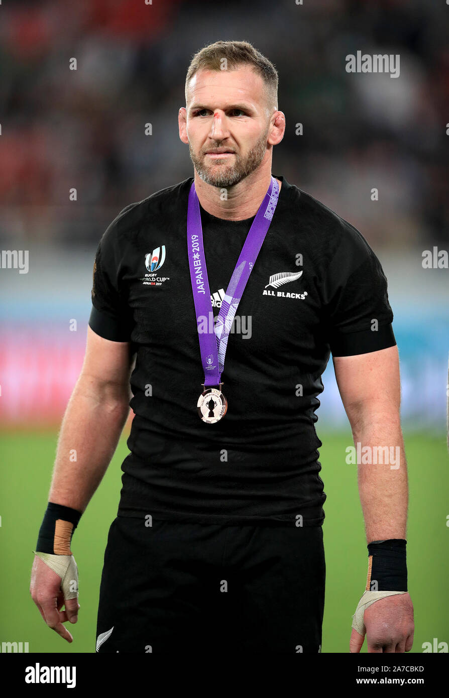 New Zealand's Kieran Read celebrates with his bronze medal after the ...