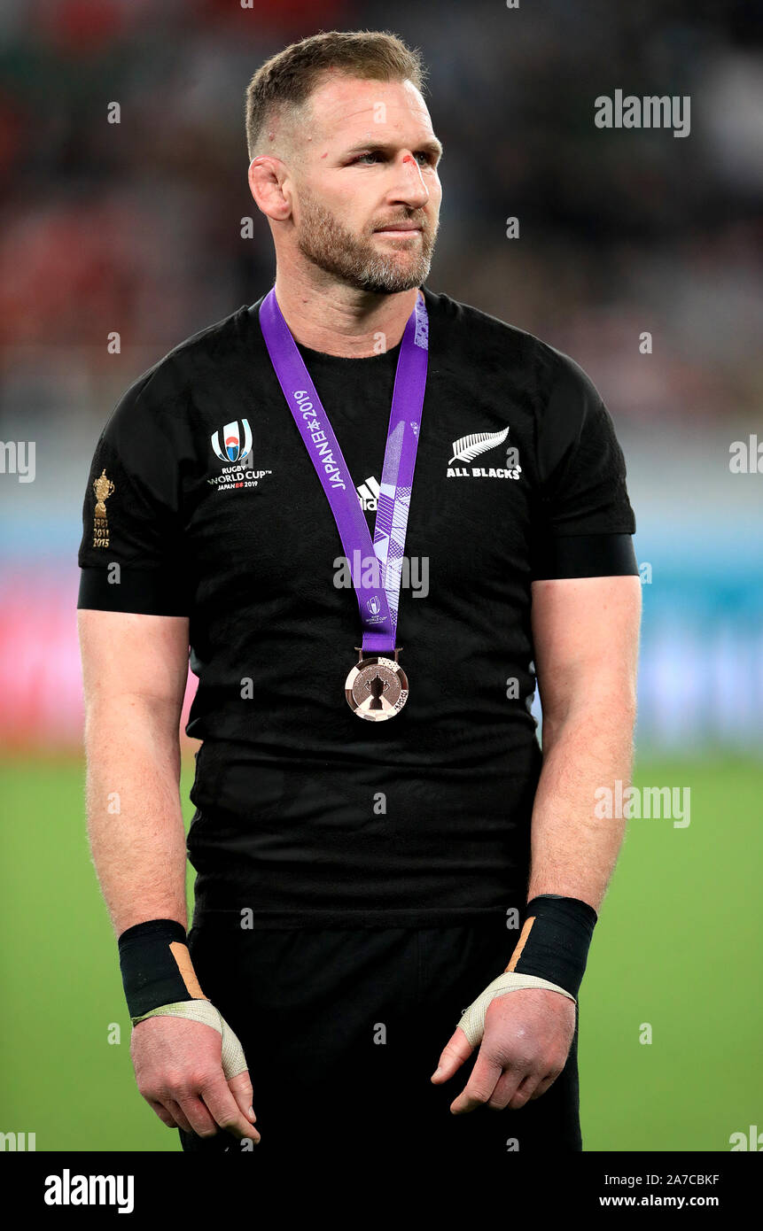 New Zealand's Kieran Read celebrates with his bronze medal after the ...