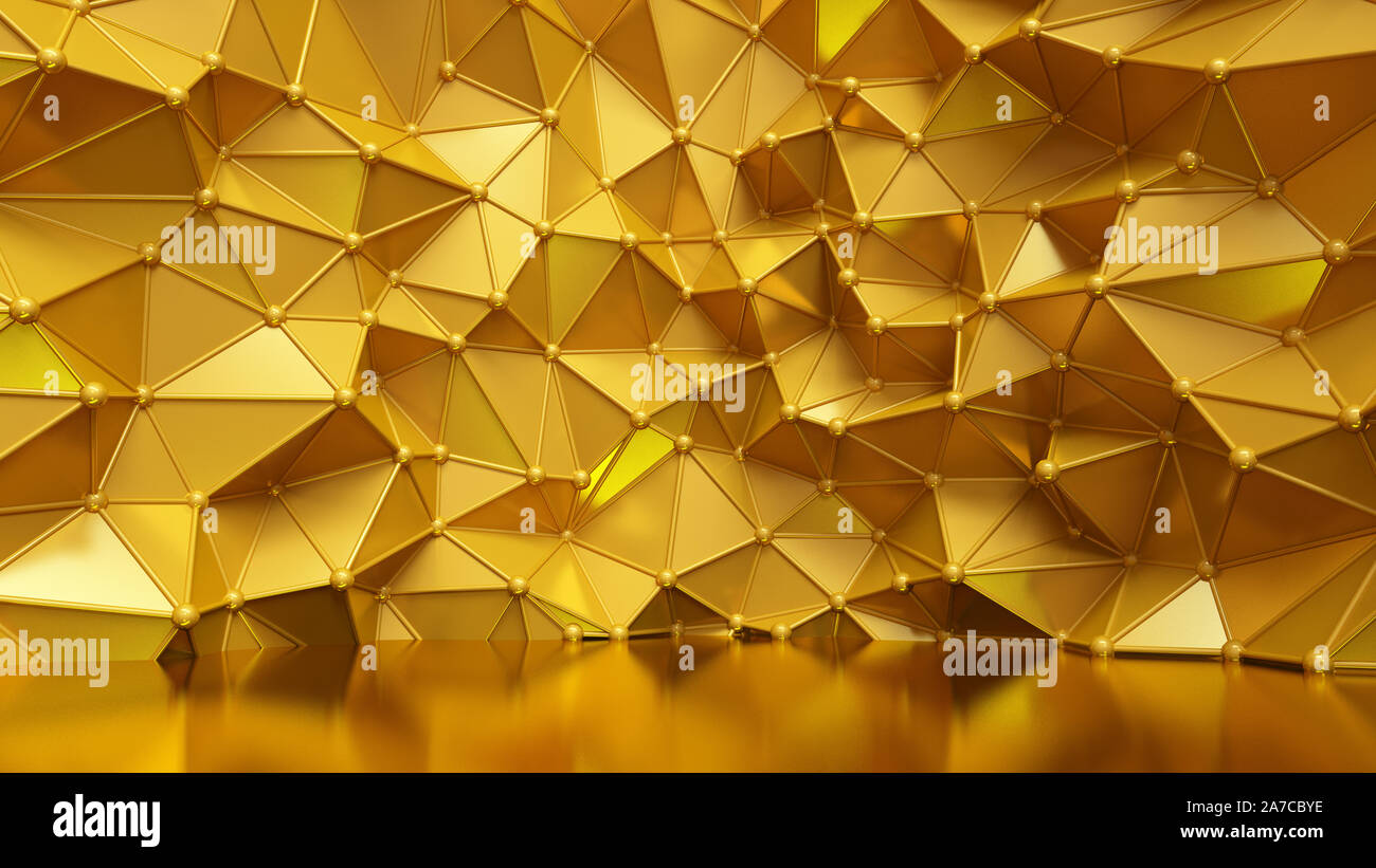 Luxury golden background with triangles and crystals. 3d rendering, 3d ...