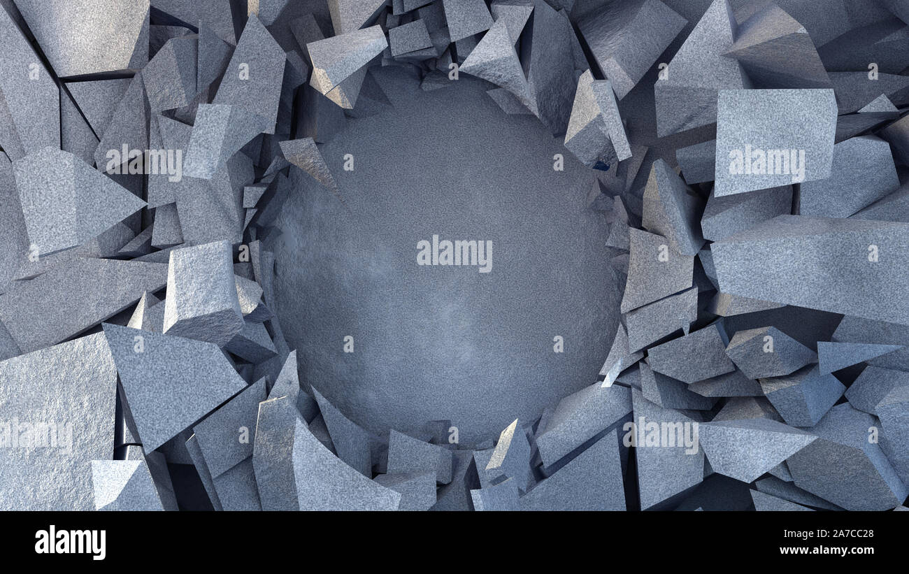 Beautiful explosion destruction background with stone texture. 3d ...