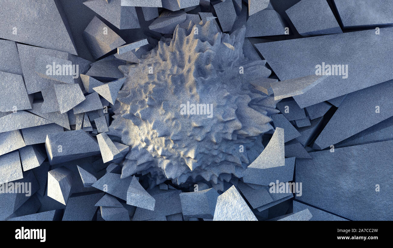 Beautiful explosion destruction background with stone texture. 3d ...