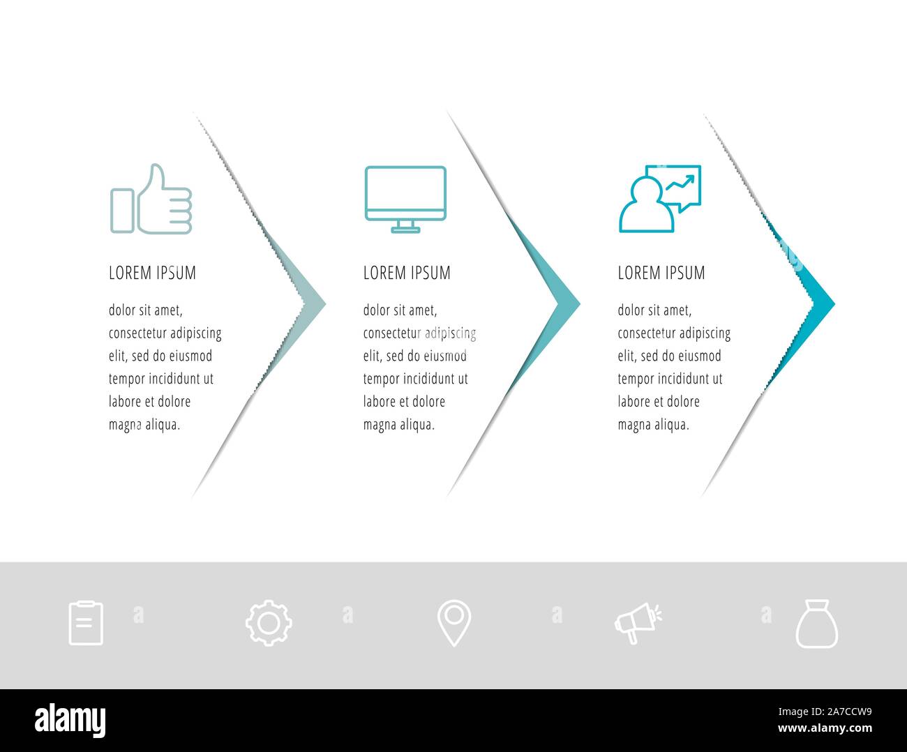 Vector infographic flat template. Arrow with text and icons for three diagrams, graph, flowchart ...