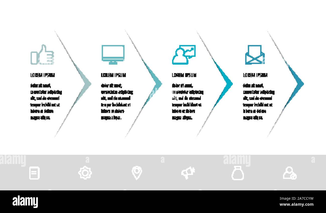 Vector infographic flat template. Arrow with text and icons for four ...